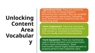 Grade 7 AFA Lesson 2 Agricultural Tools, Farm implements, and Farm ...