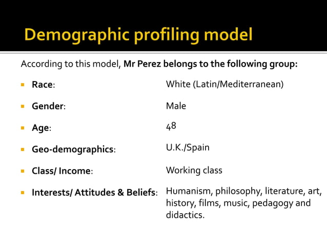 GCSE Lesson 2 Audience: Demographic profiling model | PPTX