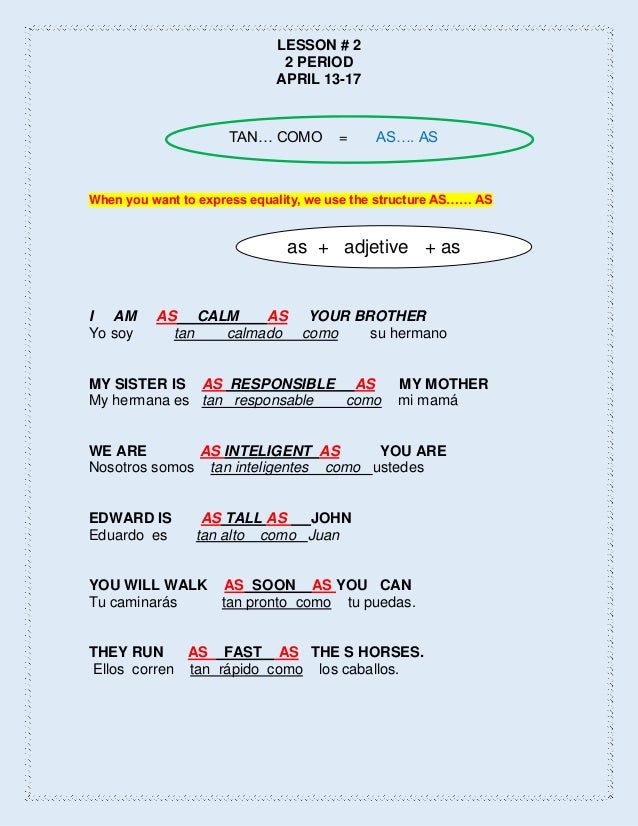 Lesson 2 comparative as as
