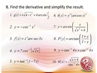 Lesson 2 derivative of inverse trigonometric functions | PPT