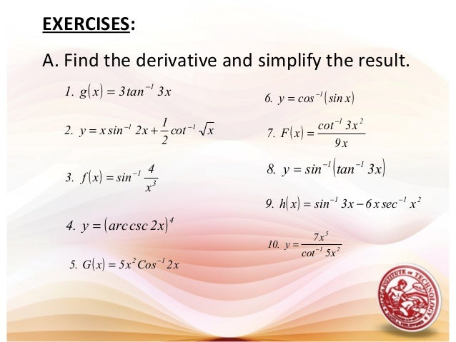 Lesson 2 derivative of inverse trigonometric functions