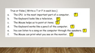 Computer Parts Lesson 1 Grade 2 | PPTX