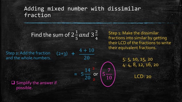Adding Dissimilar Fraction with and without regrouping | PPTX