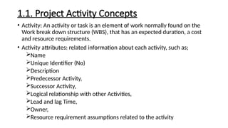 explain the key concepts of project time management, plan and sequence ...