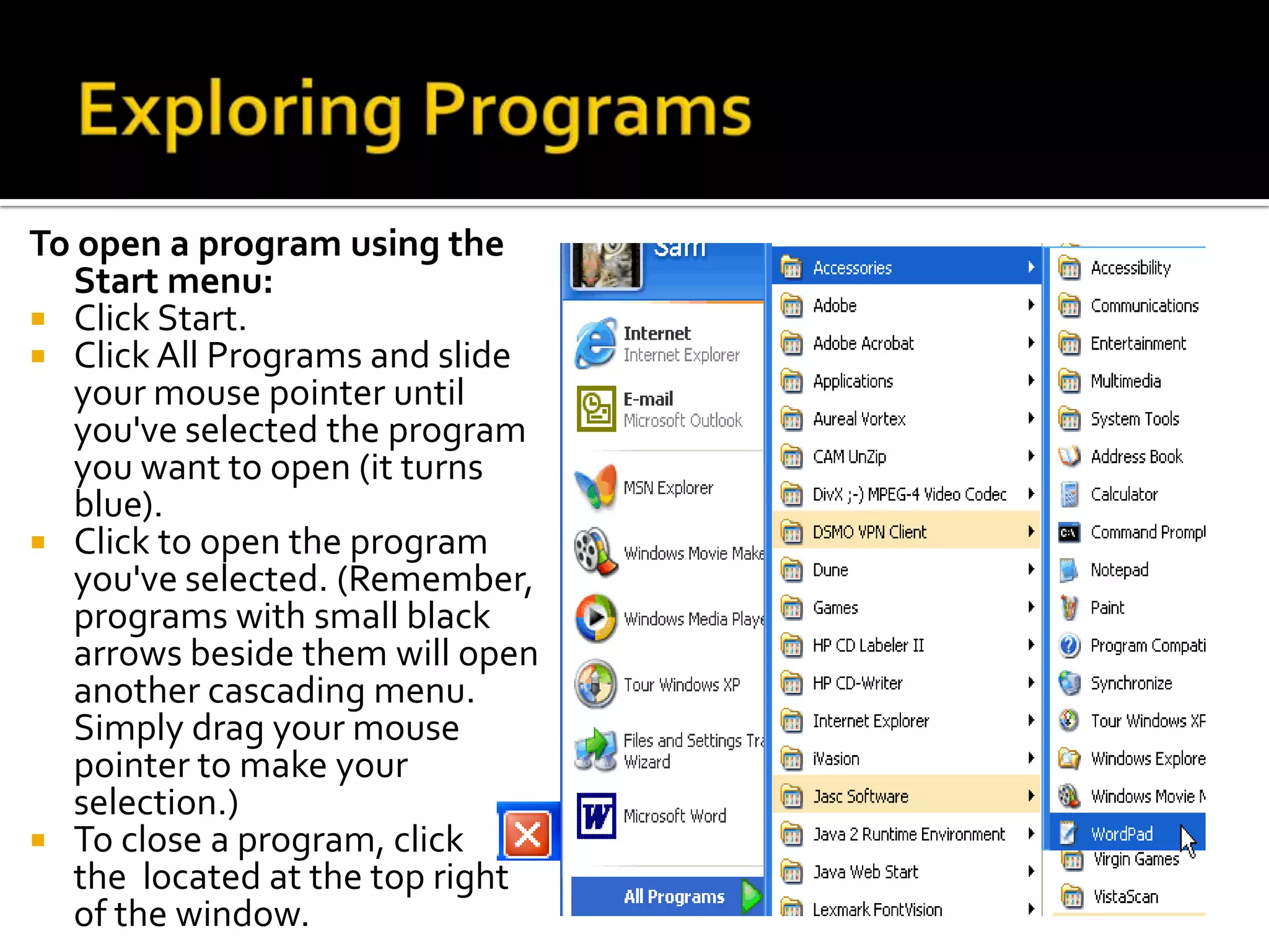 Lesson2 Launching Programs And Internet Explorer From The Start Menu | PPTX