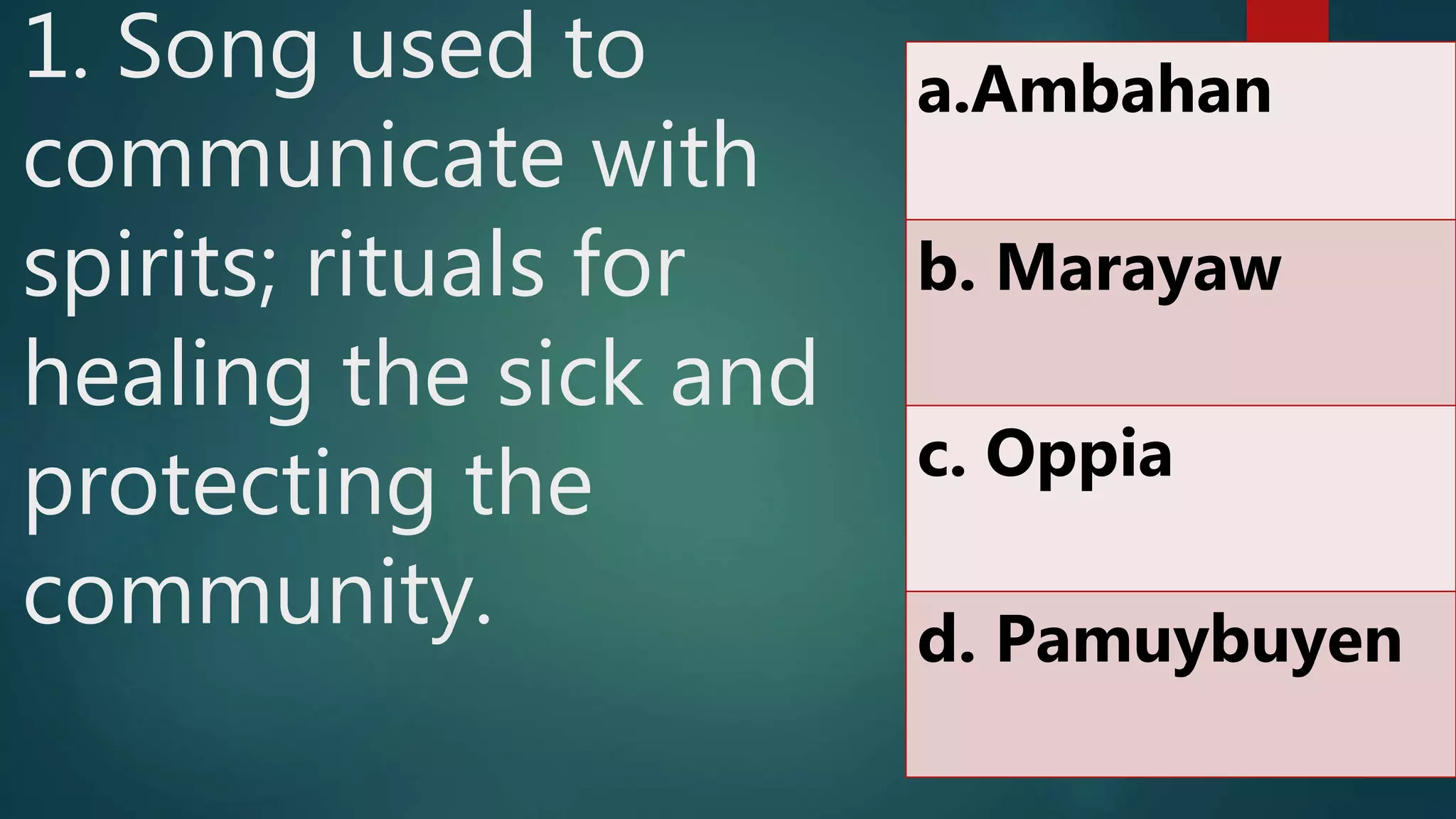 MUSIC EDUCATION 7 2ND QUARTER Lesson 2 music of mangyan of mindoro | PPTX
