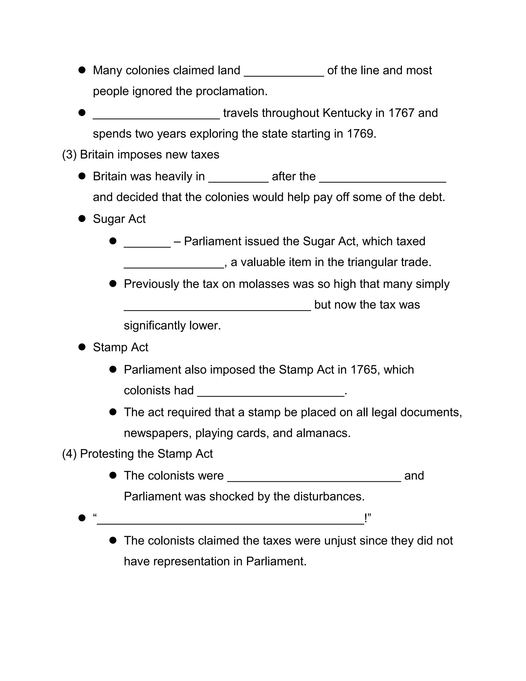 Lesson 2 Turmoil over Taxation notes handout | DOC