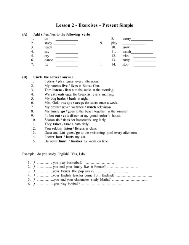 Lesson 2 simple present | DOCX | Education