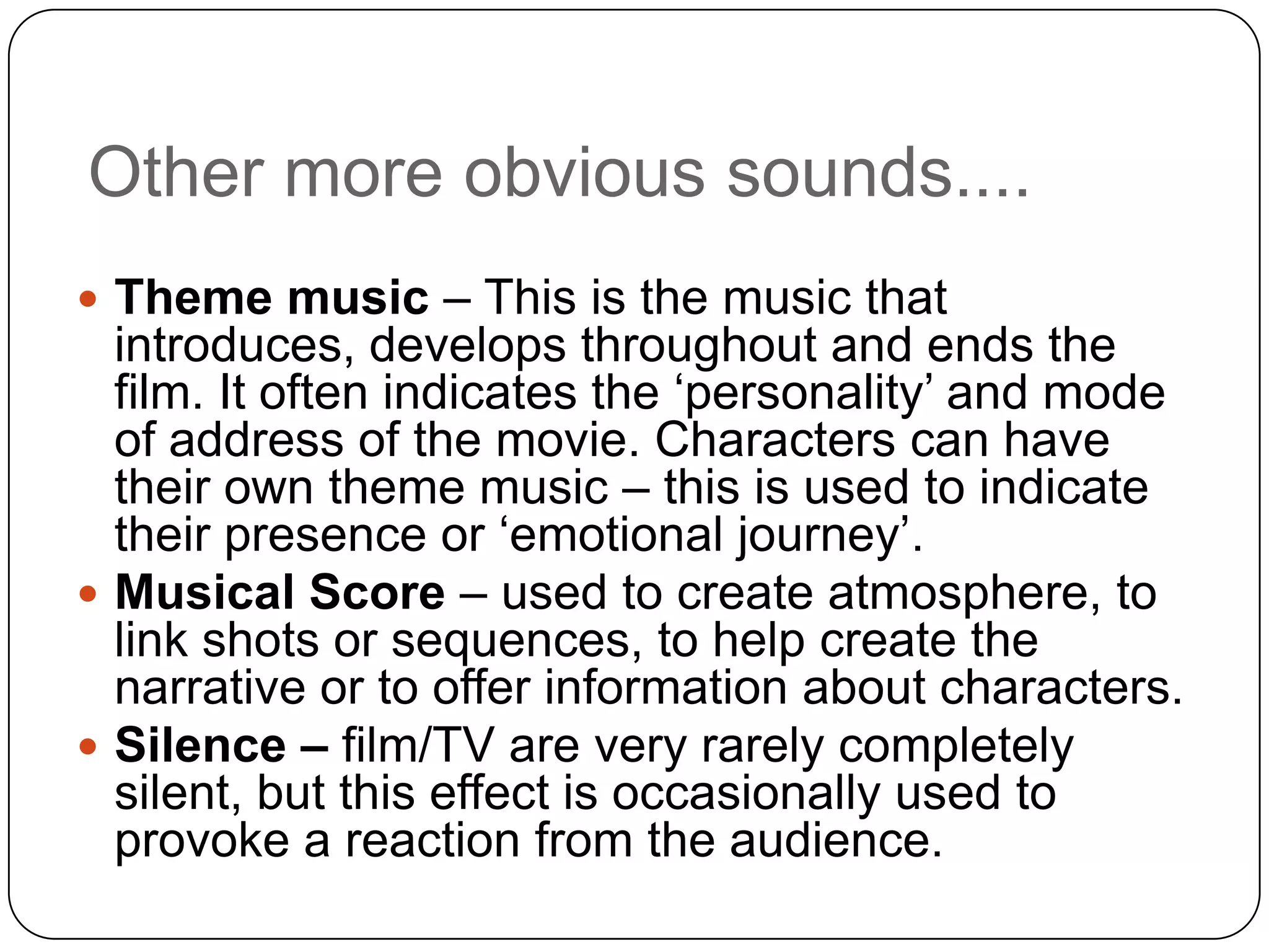 Lesson 2 sound in film and tv | PPTX | Soundtracks, TV and Showtunes ...