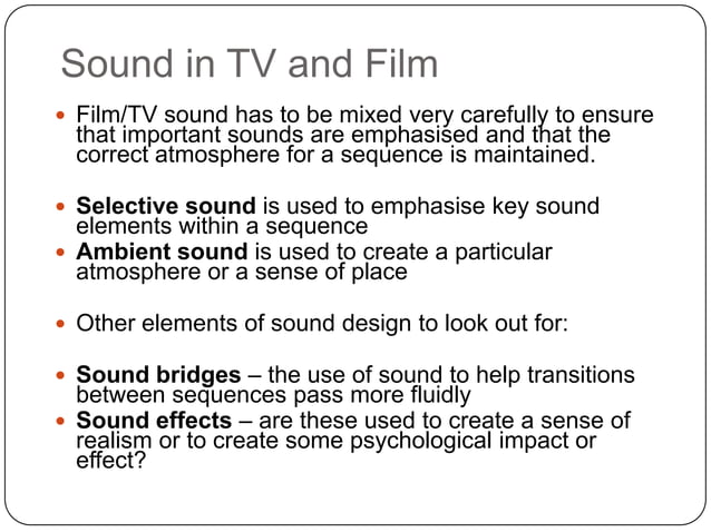 Lesson 2 sound in film and tv | PPTX | Soundtracks, TV and Showtunes ...