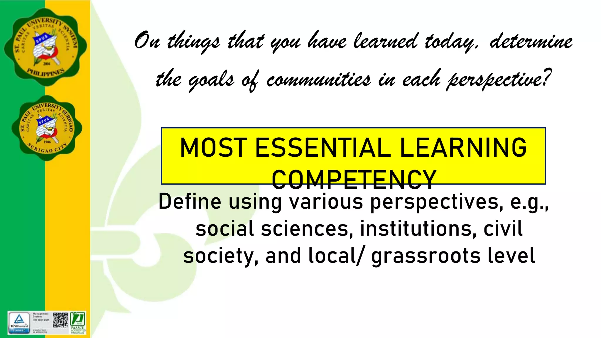 Various Perspectives in Community | PPTX | Science