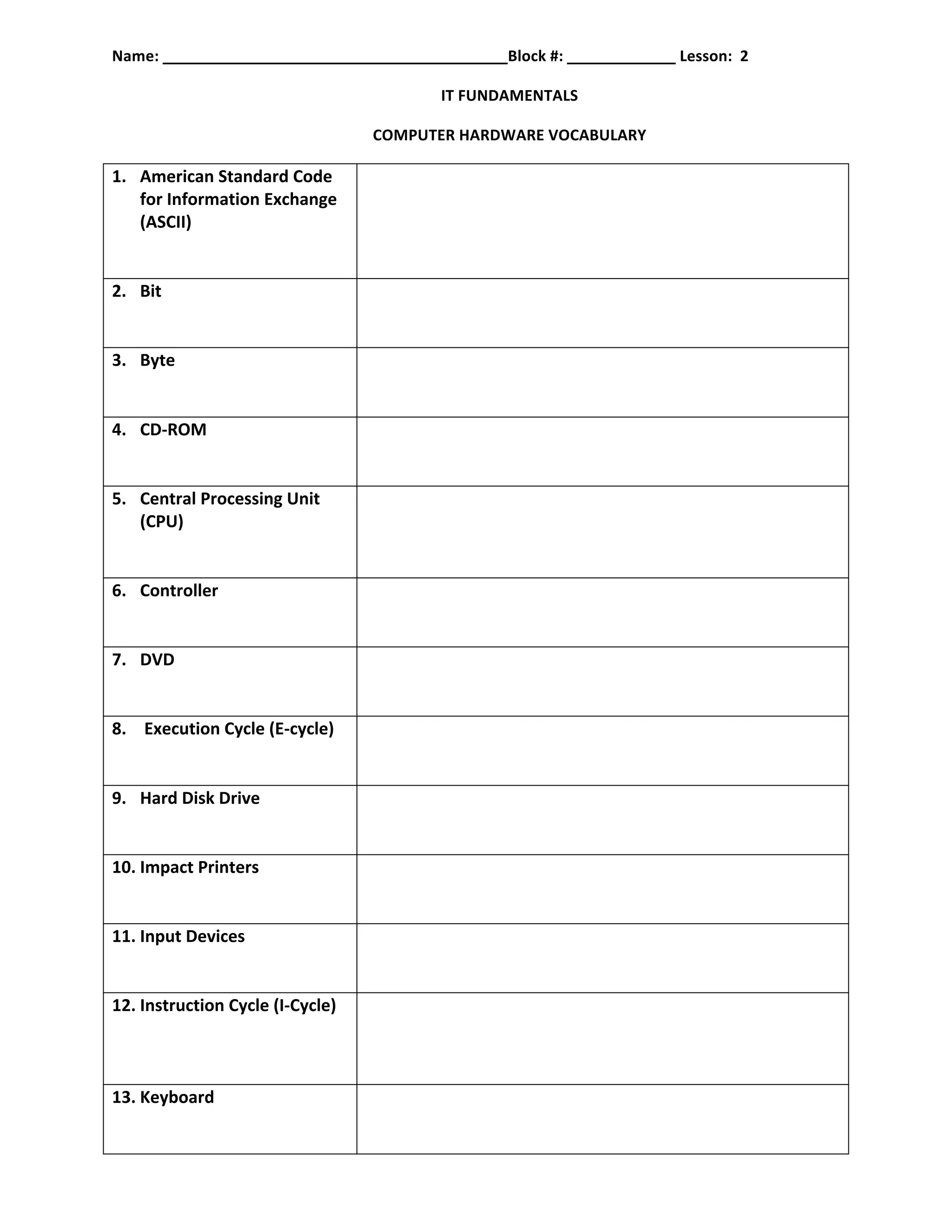 Lesson 2 vocabulary | PDF