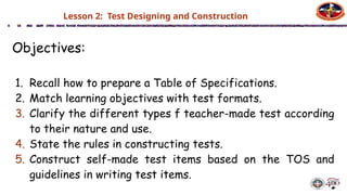 Comprehensive Guide to Test Designing and Construction in Education | PPTX