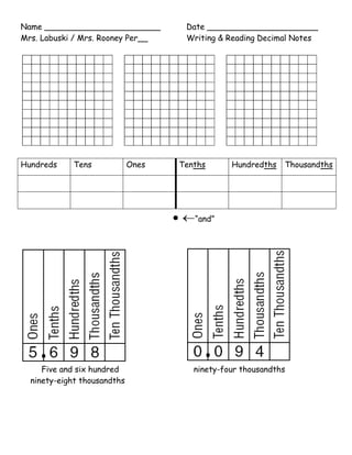 Lesson 3 0 writing & reading decimals | PDF