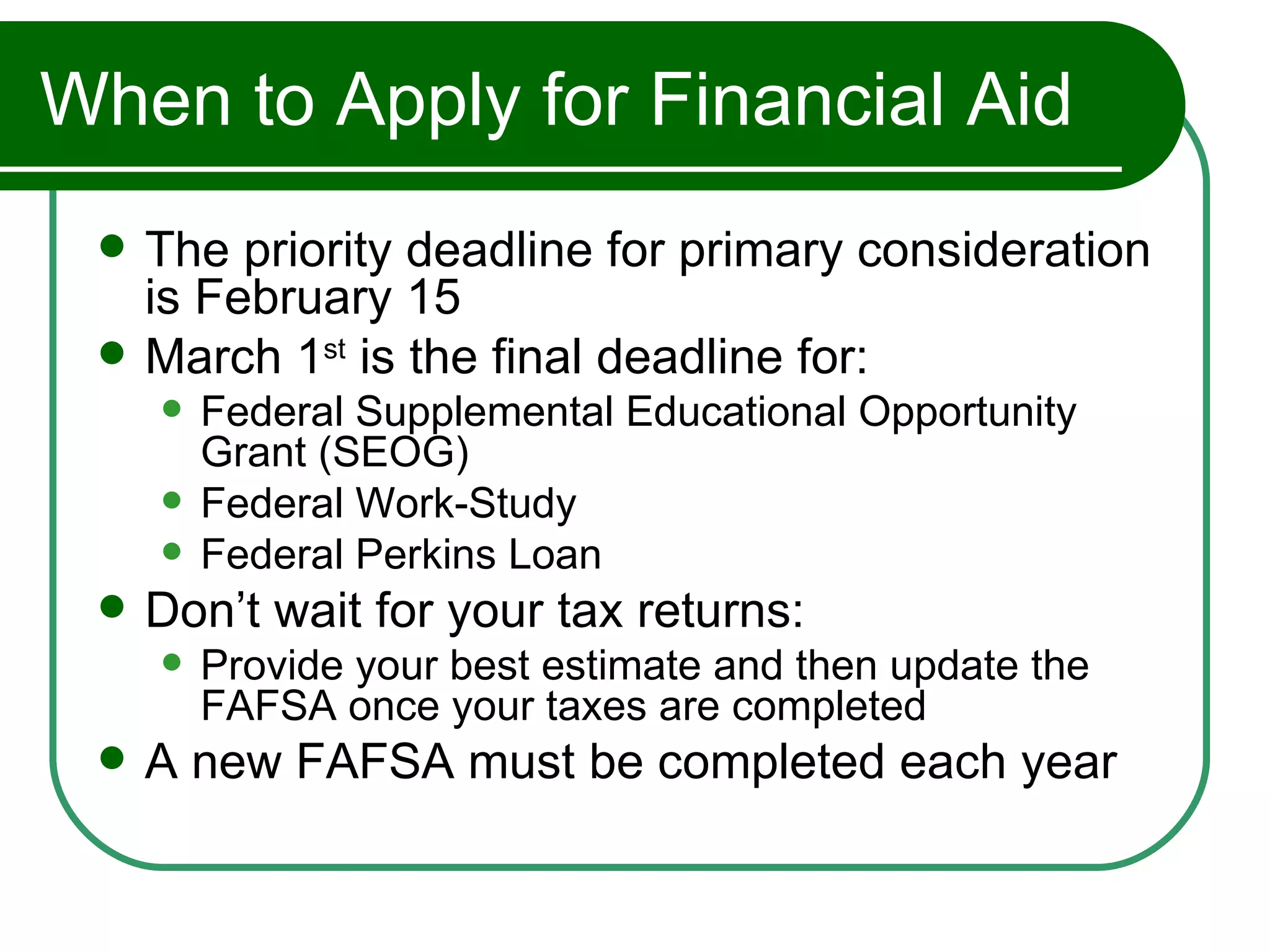 Lesson 3: Applying for Financial Aid | PPT