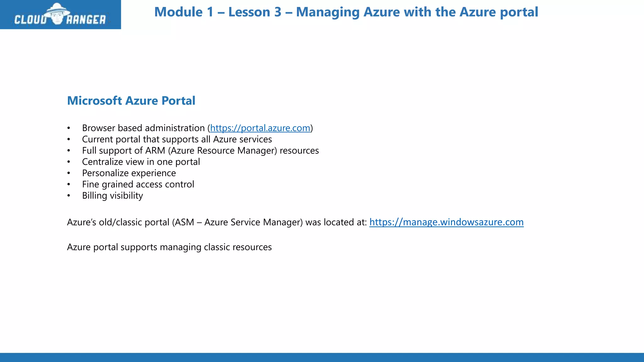 Exam 70-533 Module 1-Lesson 3 - Managing Azure with the Azure portal | PPTX | Cloud Computing ...