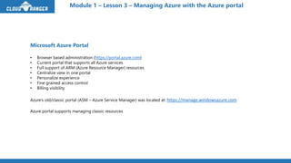 Exam 70-533 Module 1-Lesson 3 - Managing Azure with the Azure portal ...