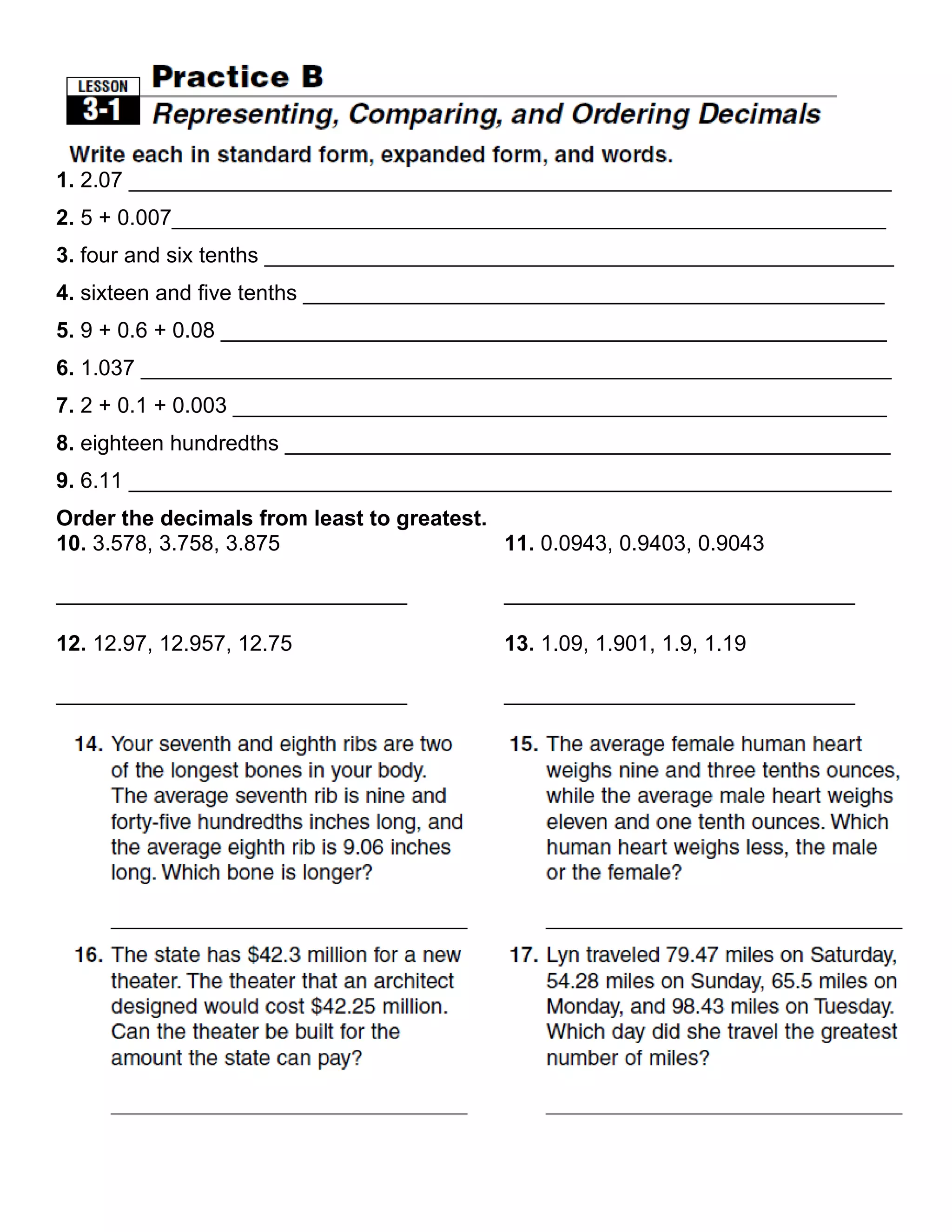 Lesson 3 1 comparing & ordering decimals | DOC | Education