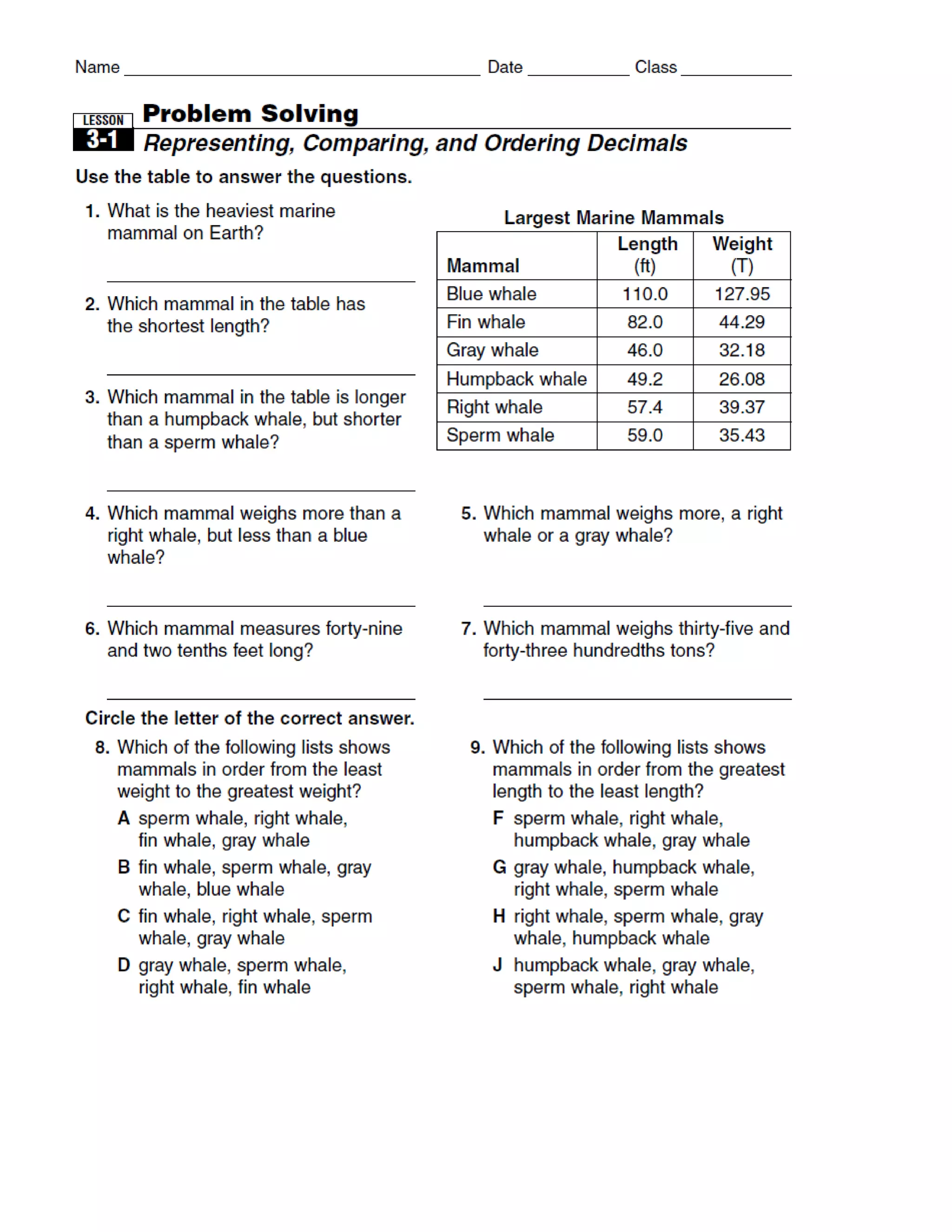 Lesson 3 1 comparing & ordering decimals | DOC | Education