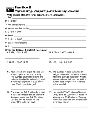 Lesson 3 1 comparing & ordering decimals | DOC | Education