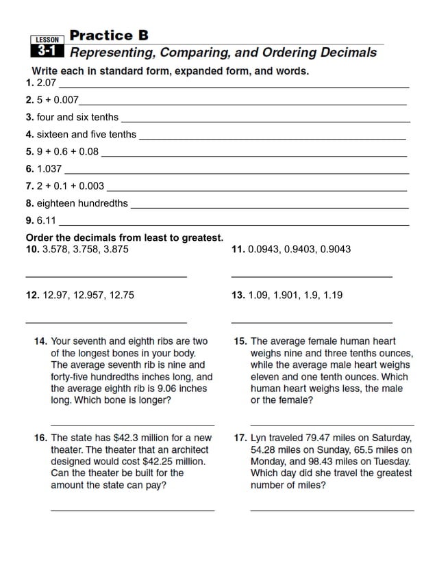 Lesson 3 1 comparing & ordering decimals | DOC | Education