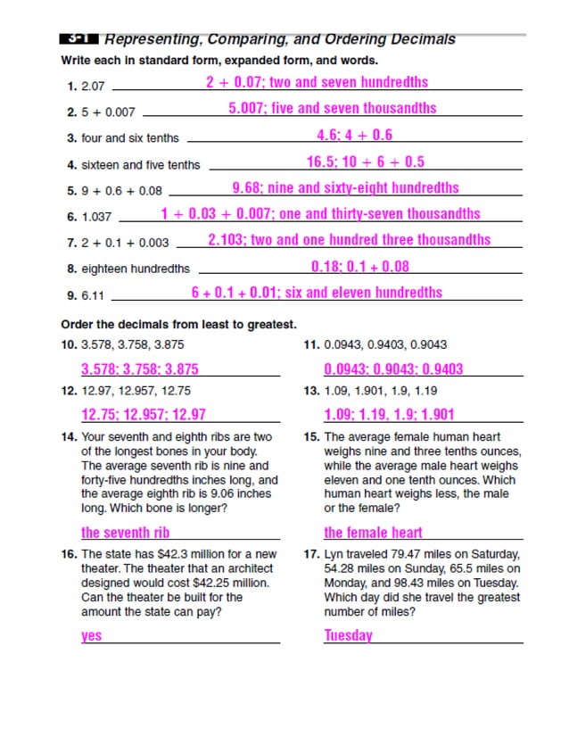 Lesson 3 1 comparing & ordering decimals | DOC | Education