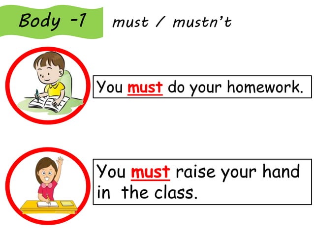 must or mustn't - modal verbs - class rules | PPTX