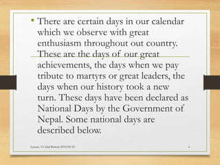 Lesson 3.5 (ten social) Our National Days | PPTX