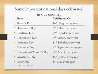 Lesson 3.5 (ten social) Our National Days | PPTX