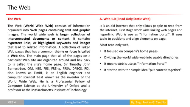 Living in the IT Era - Lesson 3.pptx | Web Design and HTML | Internet