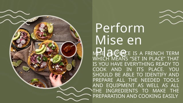 Mise' En Place, Prepare and present salad and dressing | PPTX | Cooking ...