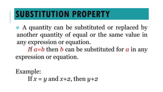 Properties of Equality; Reflexive, Symmetric, Transitive, Addition, Subtraction, Multiplication ...
