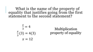 Properties of Equality; Reflexive, Symmetric, Transitive, Addition ...