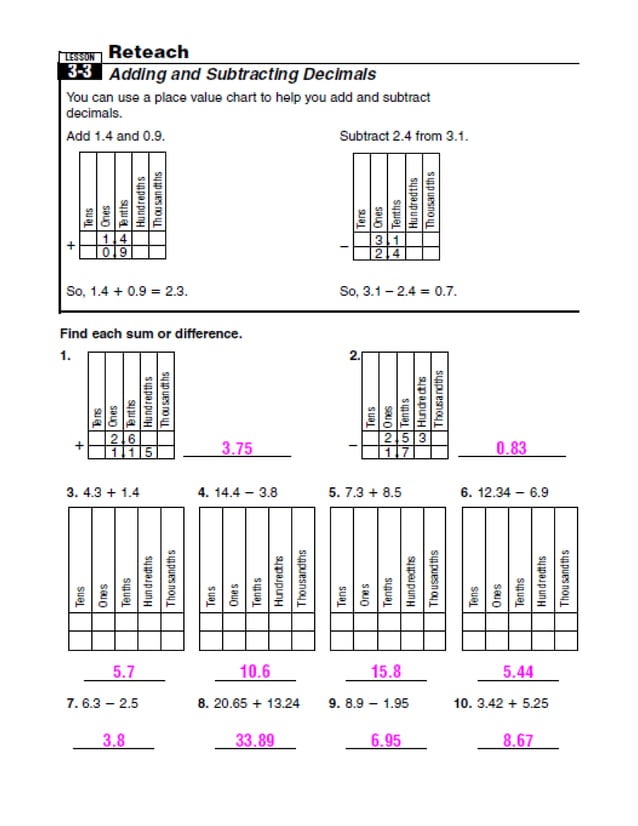 Lesson 3 3 adding & subtracting decimals | DOC | Primary Education ...