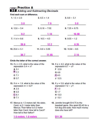 Lesson 3 3 adding & subtracting decimals | DOC | Primary Education | Education