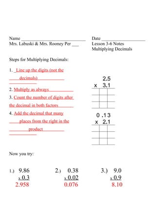 Lesson 3 6 multiplying decimals | PDF