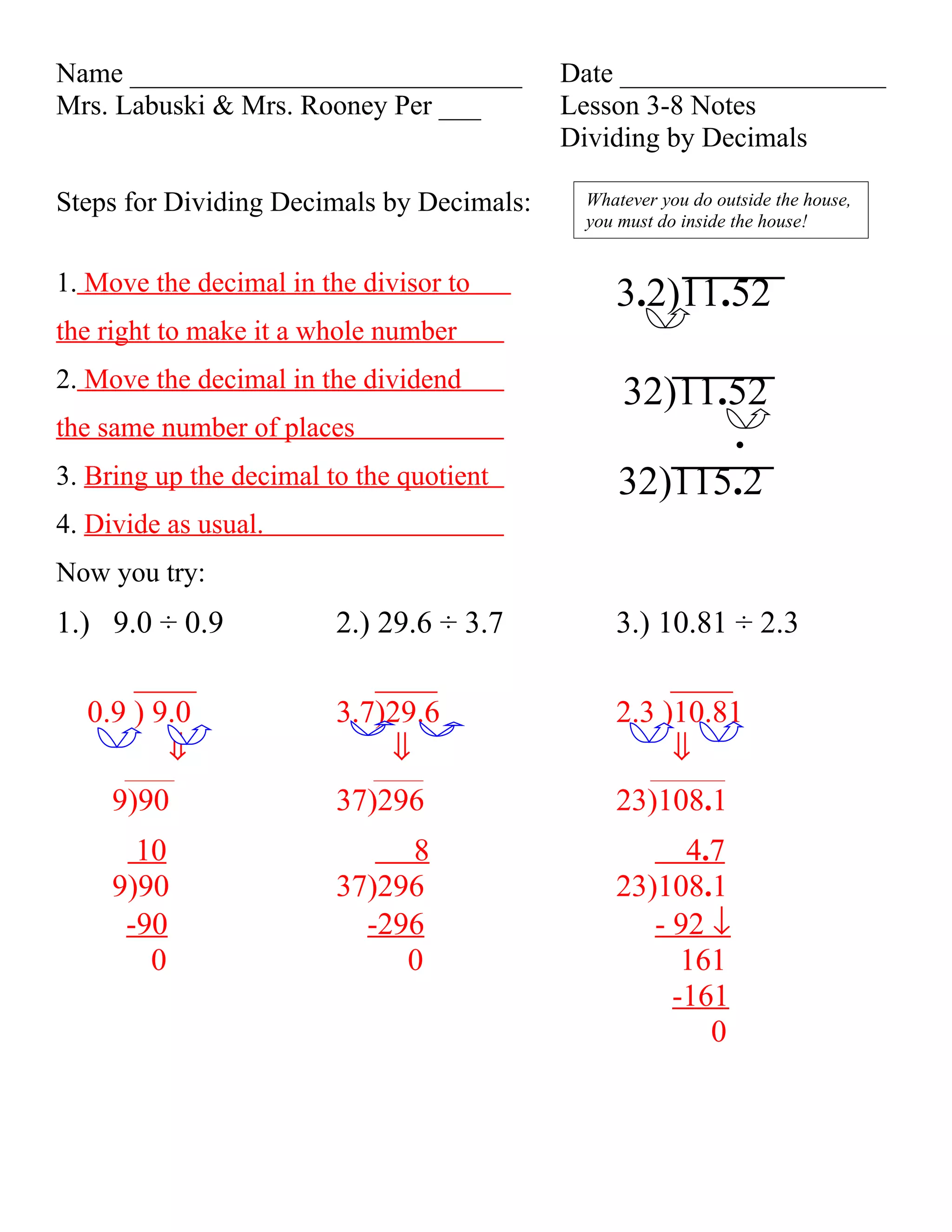 Lesson 3 8 dividing decimals by decimals | PDF