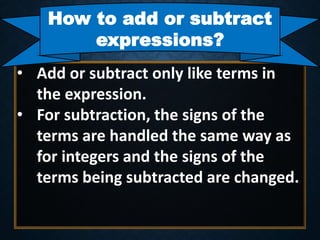 Add and subtract expressions | PPTX