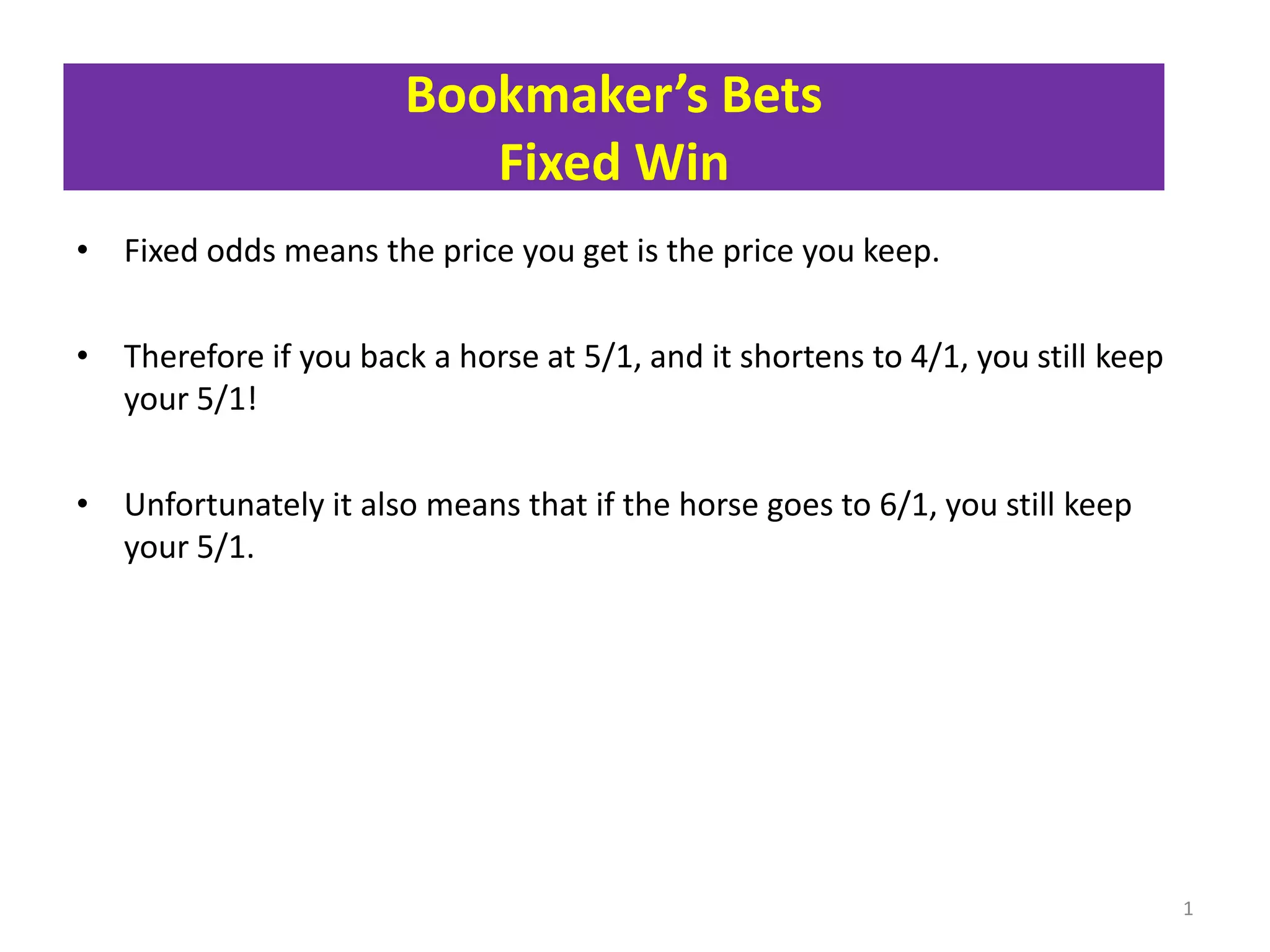 Lesson 3 bookmaker’s bets | PPT