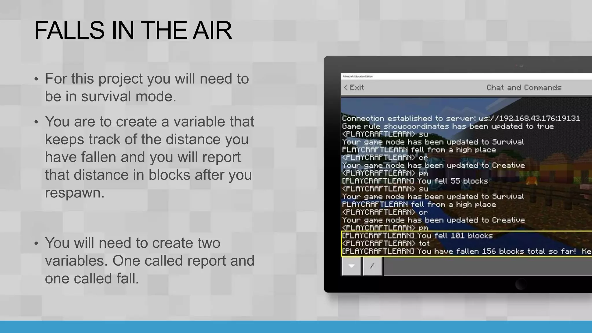 Lesson 3 - Coding with Minecraft - Variables.pptx
