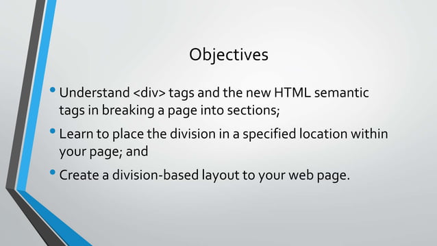 HTML5- Create divisions in a web page