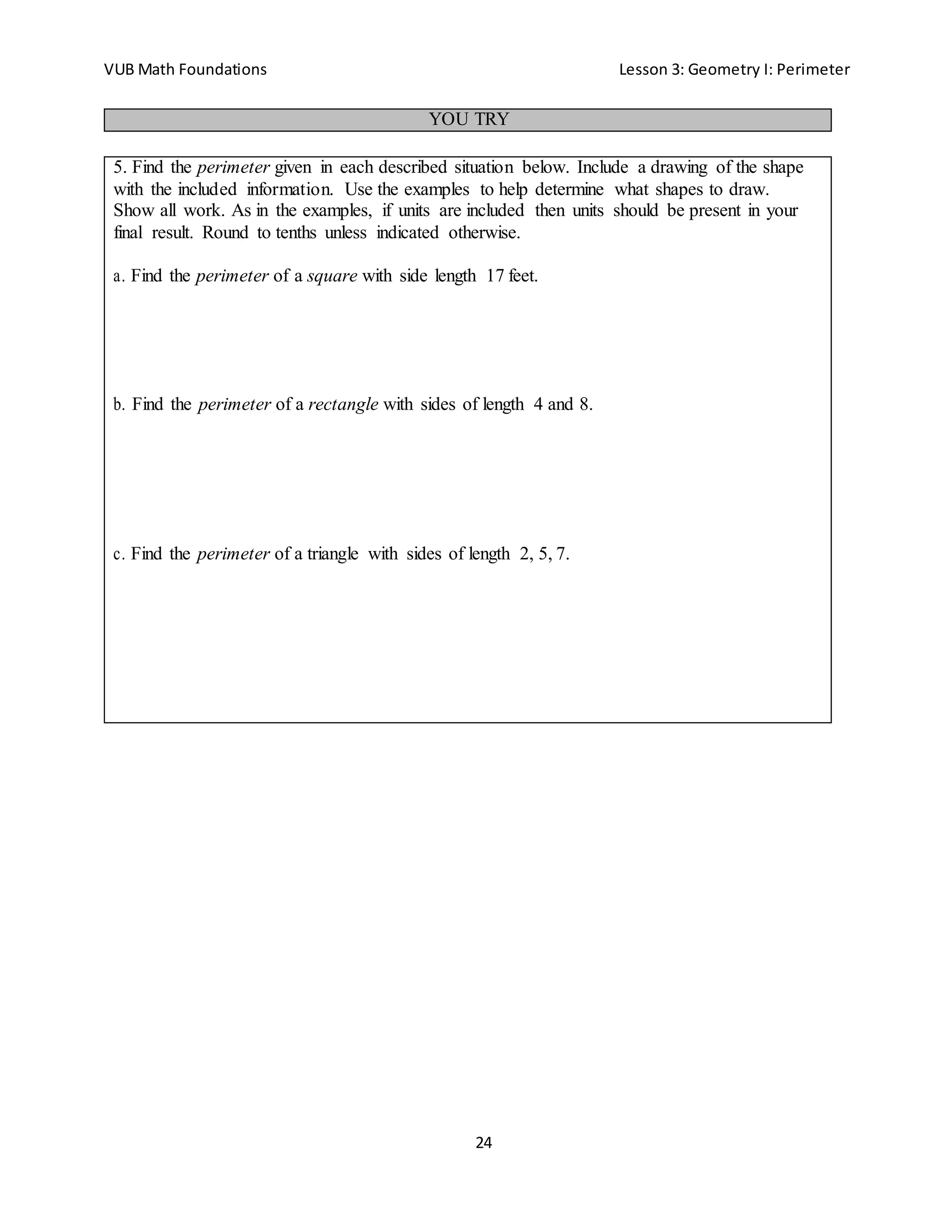 Lesson 3 Geometry I - Perimeter | PDF
