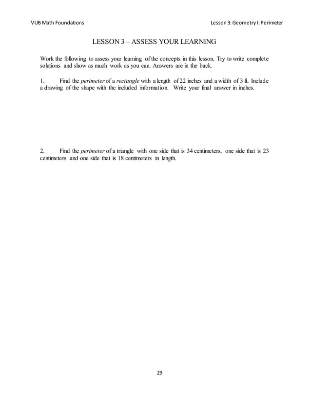 Lesson 3 Geometry I - Perimeter | PDF