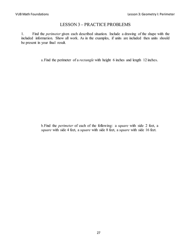 Lesson 3 Geometry I - Perimeter | PDF