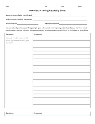 Lesson 3 interview planning - recording ws | PDF