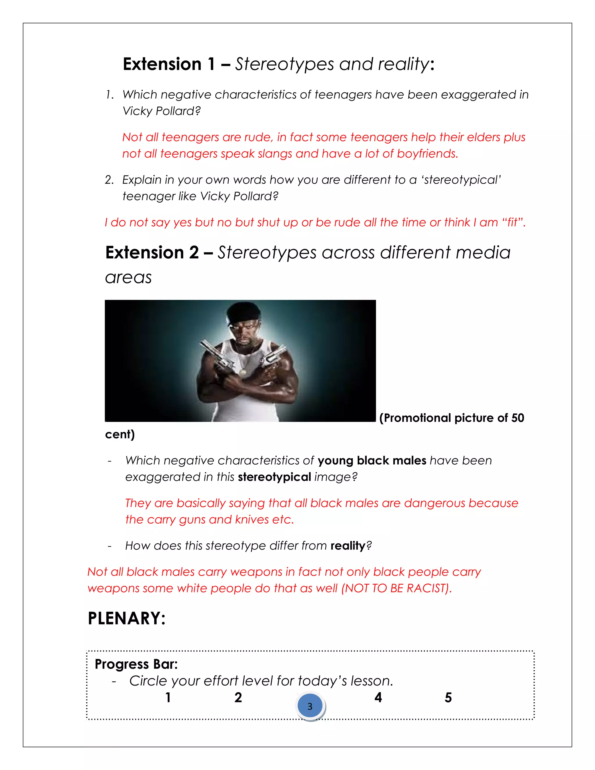 Lesson 3 media stereotypes worksheet | PDF