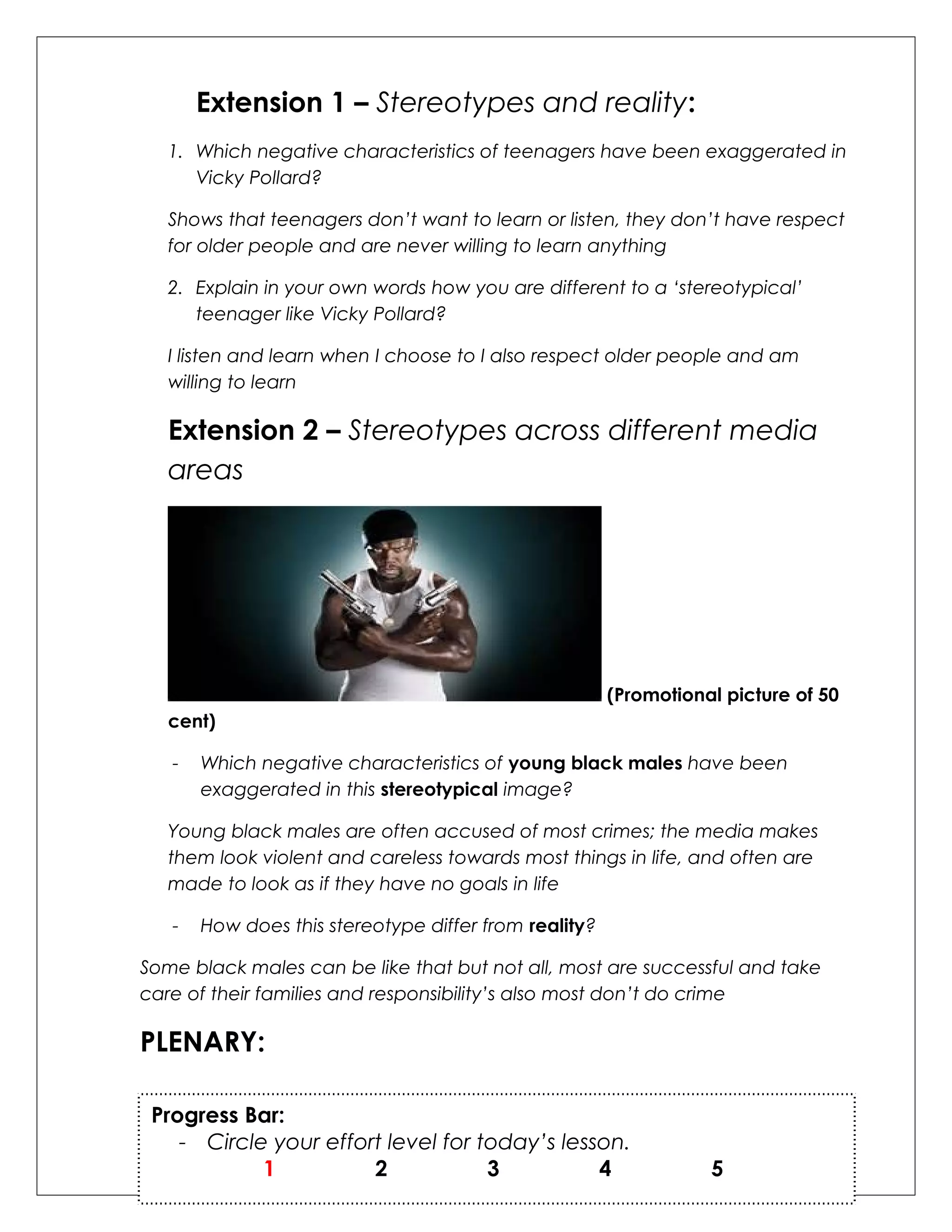 Lesson 3 media stereotypes worksheet | DOC