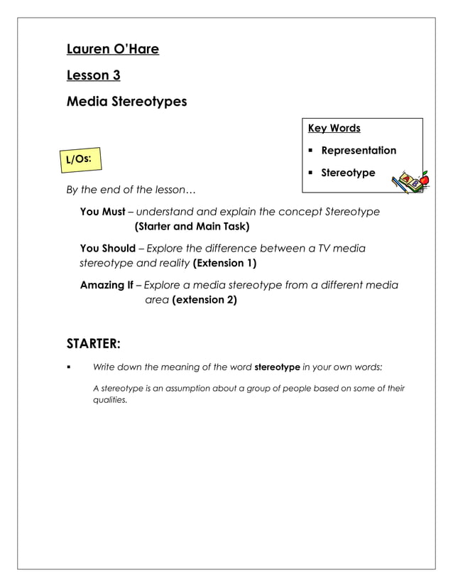Lesson three - Media stereotypes. | PDF