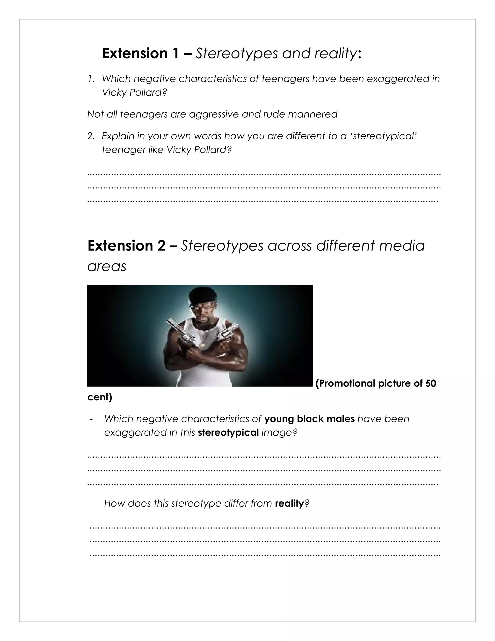 Lesson 3 media stereotypes worksheet | DOC