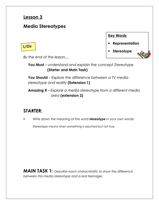 Lesson 3 media stereotypes worksheet | PDF